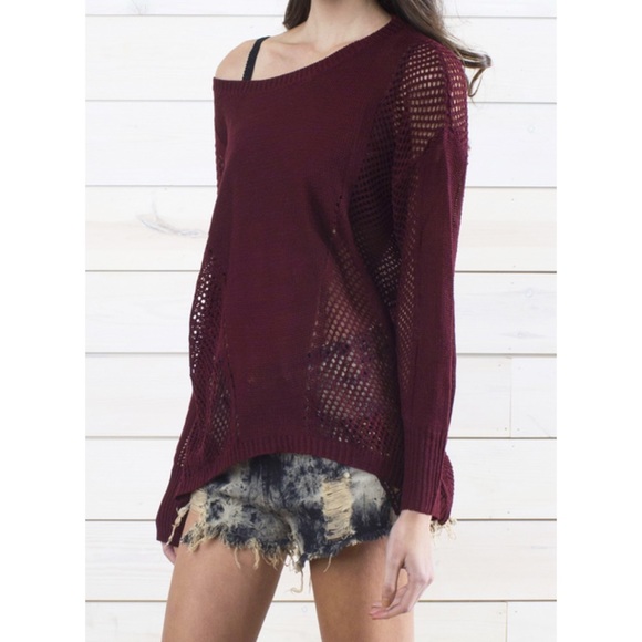 Rehab | Sweaters | Ls Oxblood Mixed Crochet Stitch Rehab Sweater | Poshmark